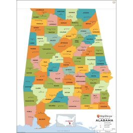 Alabama Counties Map - Large | Stanfords