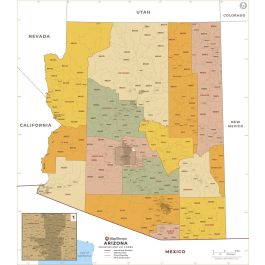 Arizona ZIP Code Map with Counties - Standard | Stanfords