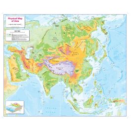 Colour Blind Friendly Children's Physical Map of Asia | Stanfords