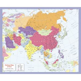 Colour blind friendly Political Wall Map of Asia | Stanfords