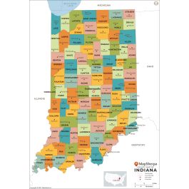 Indiana Counties Map - Standard | Stanfords