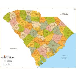 South Carolina ZIP Code Map with Counties - Standard Map | Stanfords