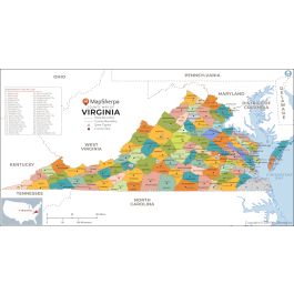 Virginia Counties Map - Extra Large | Stanfords