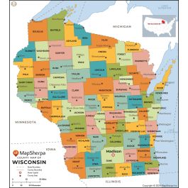 Wisconsin Counties Map - Extra Large | Stanfords