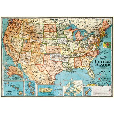World Map 1907 With Flags Wrap Stanfords Stanford's General Map Of
