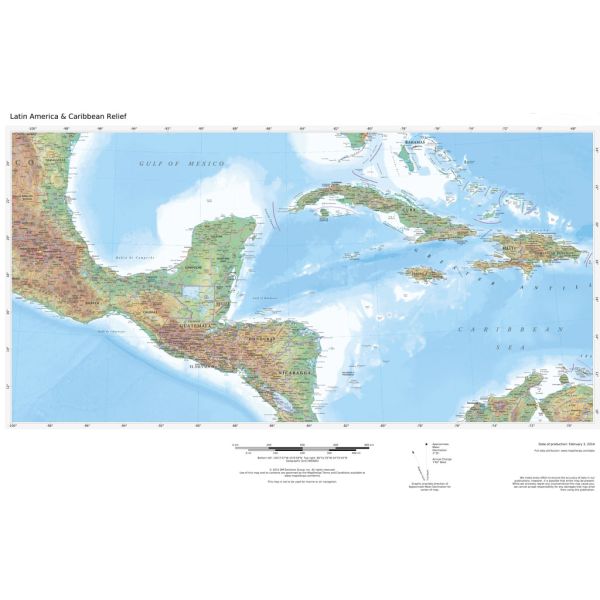 Regional Relief - Central America & Caribbean map | Stanfords