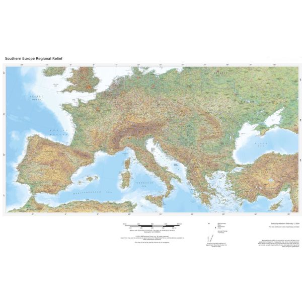 Regional Relief - Southern Europe map | Stanfords