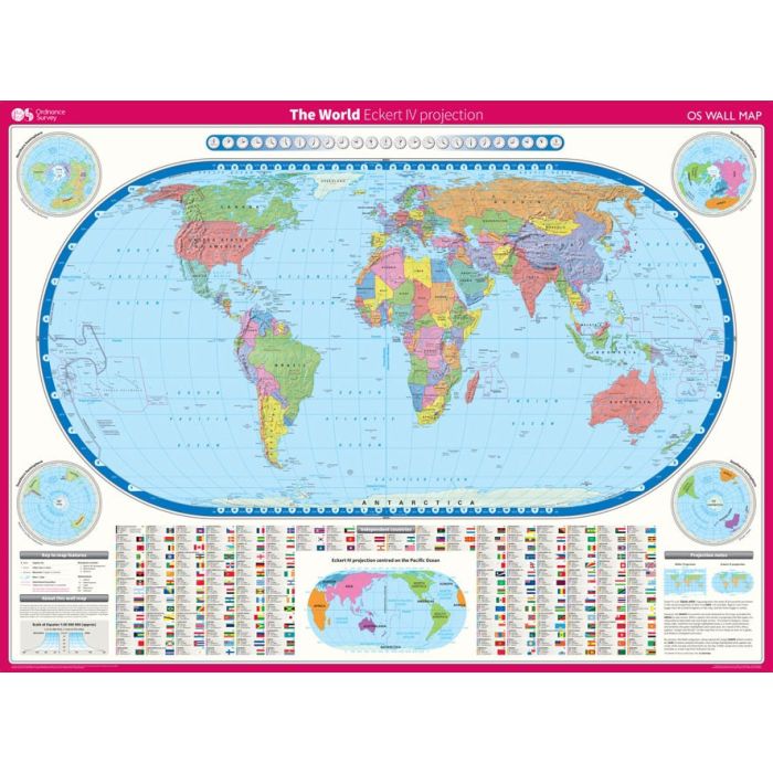 World Eckert IV Projection OS Wall Map | Stanfords
