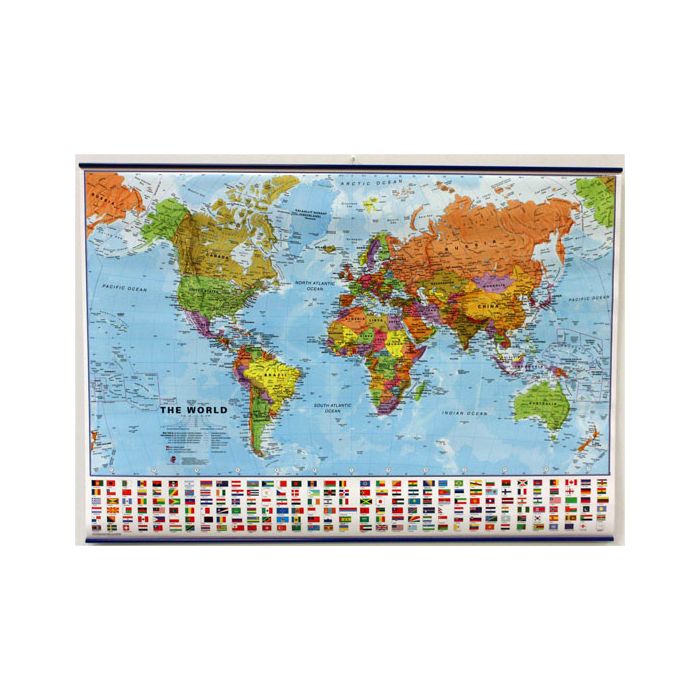 World Maps International Political Wall Map MEDIUM with flags HANGING ...