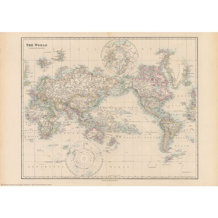 Stanford's Pacific-centred World Map (1884) - A4 Wall Map, Paper ...