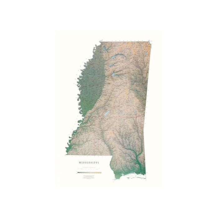 Mississippi Raven Maps Physical Wall Map PAPER | Stanfords