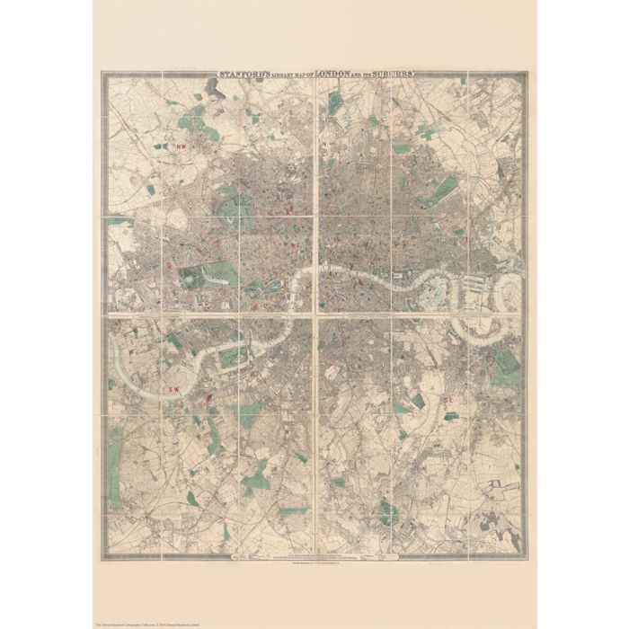 Stanford's Library Map of London and its Suburbs (1878) - XL Size Wall ...