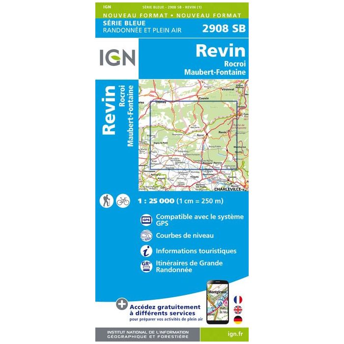 Revin - Rocroi - Maubert-Fontaine IGN 25K Série Bleue Map 2908SB ...