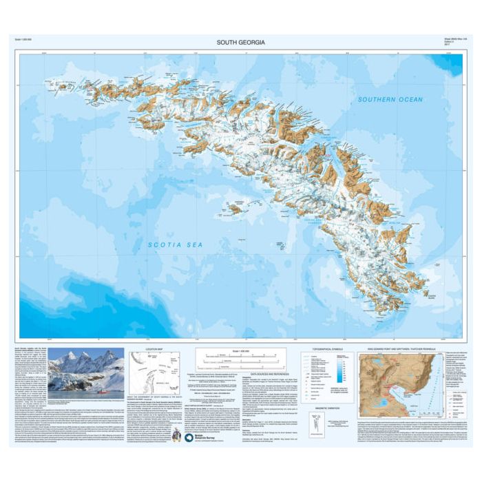South Georgia - The Shackleton Crossing BAS Wall Map | Stanfords