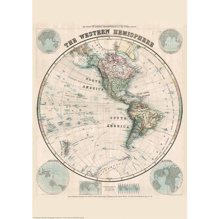 Stanford's Western Hemisphere Map (1877) - Original Size Wall Map ...