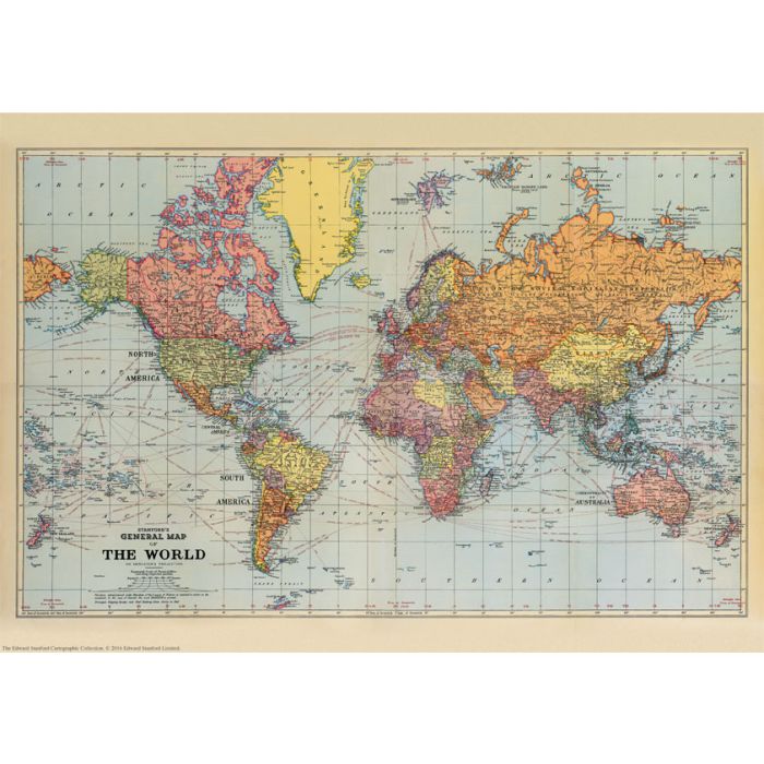Stanford's General Map of the World (1920) - A4 Wall Map, Canvas ...