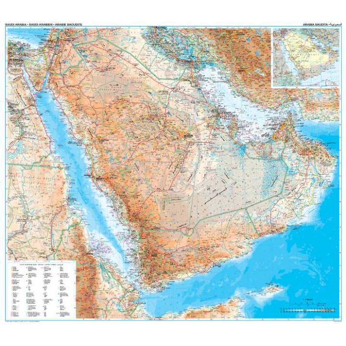 Saudi Arabia Gizi Geographical Wall Map 100x88cm | Stanfords