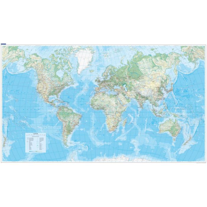 World K+F Physical 30M Wall Map LAMINATED | Stanfords