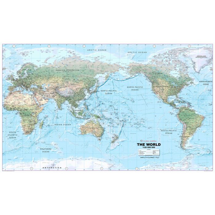 World Global Mapping Physical Pacific-Centred Wall Map LARGE PAPER ...