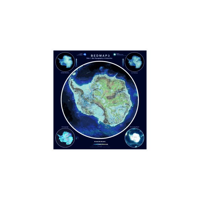 Bedmap3 Bed Topography of Antarctica BAS Wall Map | Stanfords