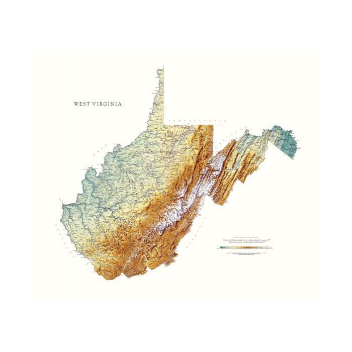West Virginia Raven Maps Physical Wall Map PAPER | Stanfords