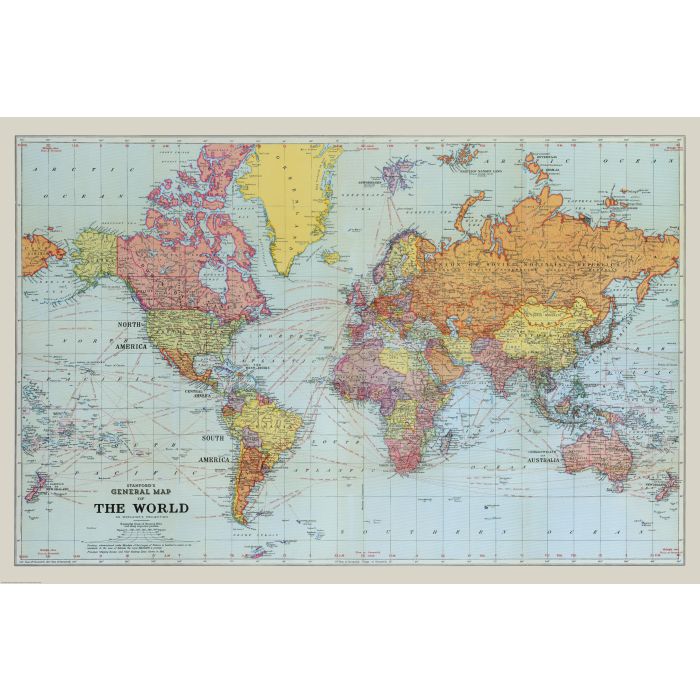 Stanford's General Map of the World (1920) Blue Version Map | Stanfords