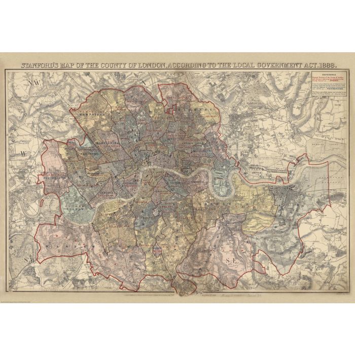 Stanford's Map of the County of London (1888) Map | Stanfords