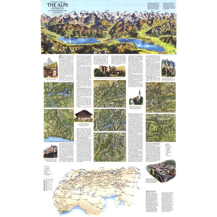 A Traveler's Map of the Alps - Published 1985 | Stanfords