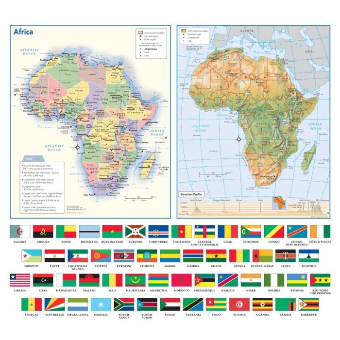 Africa Political & Physical Continent Map with Country Flags | Stanfords