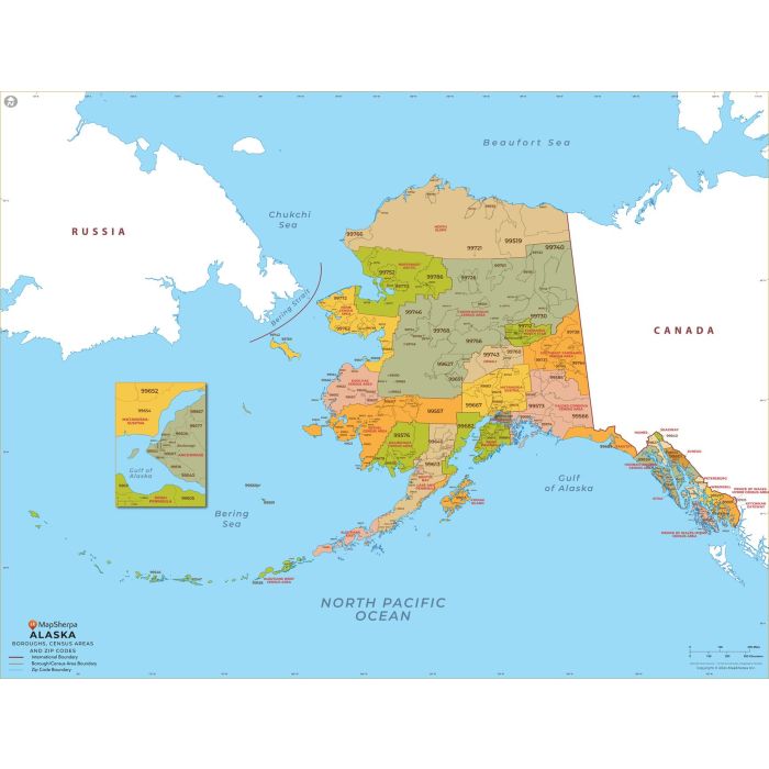 Alaska ZIP Code Map with Boroughs and Census Areas (Counties ...