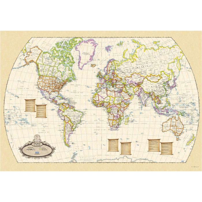 Antique World Wall Map - English and French - Large | Stanfords