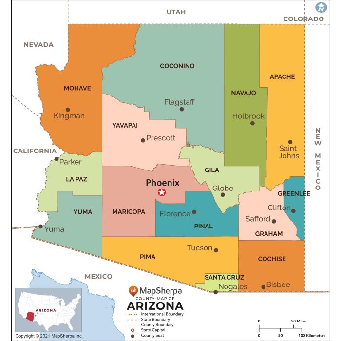 Arizona Counties Map - Extra Large | Stanfords