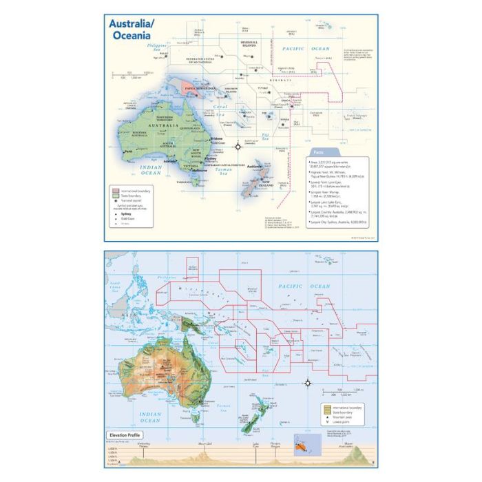Australia and Oceania Political & Physical Continent Map | Stanfords