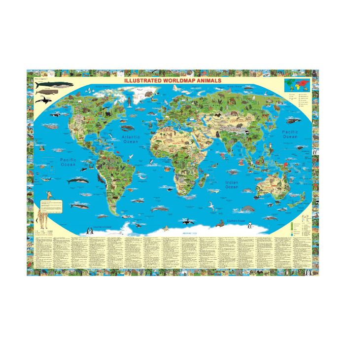 Animals of the World Illustrated Kruger & Schonhoff Wall Map | Stanfords