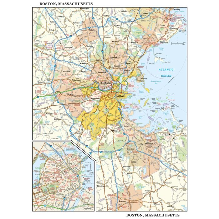 Boston, Massachusetts Wall Map, large | Stanfords