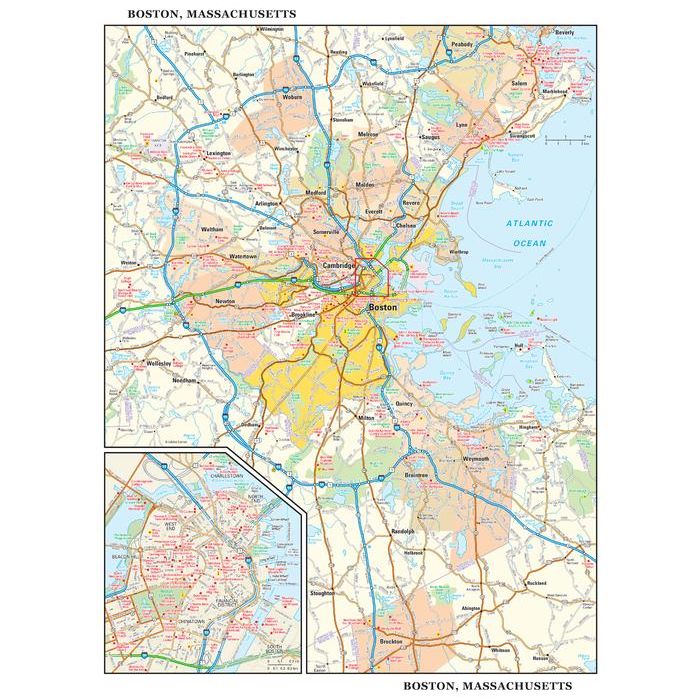 Boston, Massachusetts Wall Map, small | Stanfords