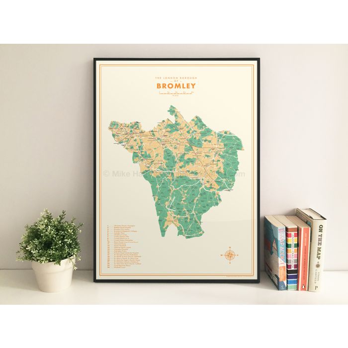 Bromley (London borough) Retro Map Giclee Print A2 | Stanfords
