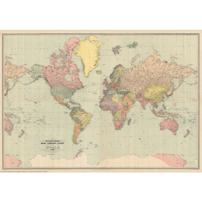 Stanford's New Library Chart of the World (1920) - A4 Wall Map, Canvas ...