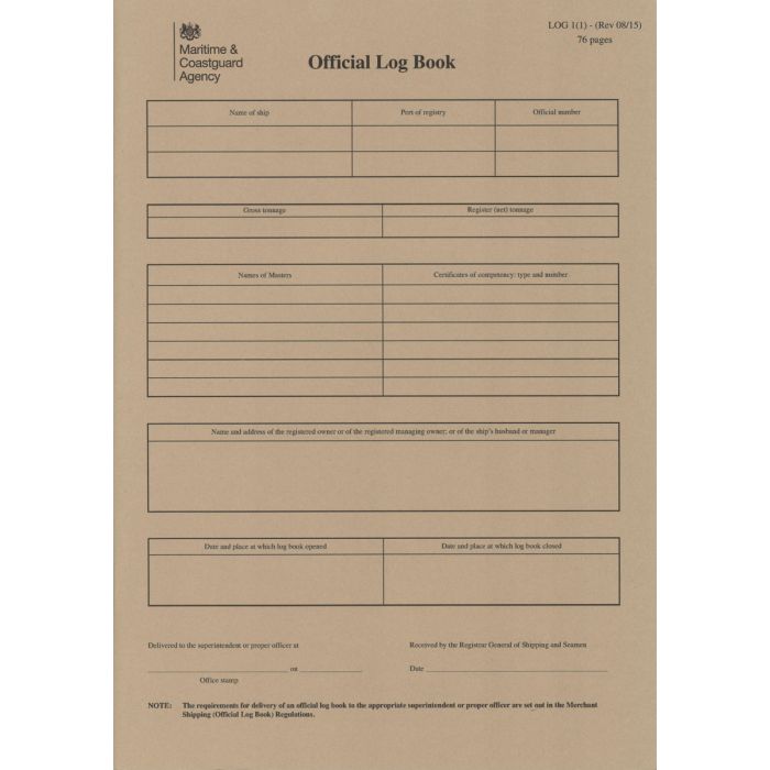 MCA Official Log Book Part I - UK Flag registered Vessels | Stanfords
