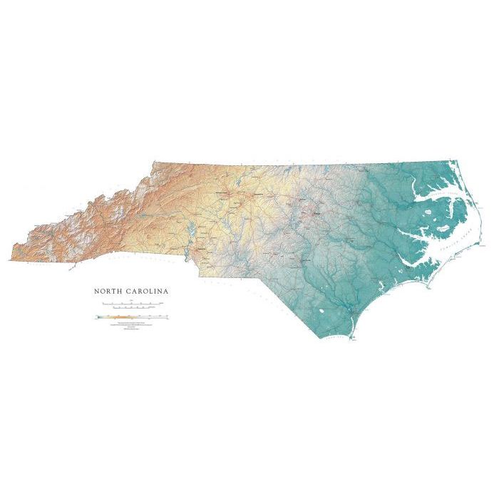 North Carolina State Physical Wall Map | Stanfords