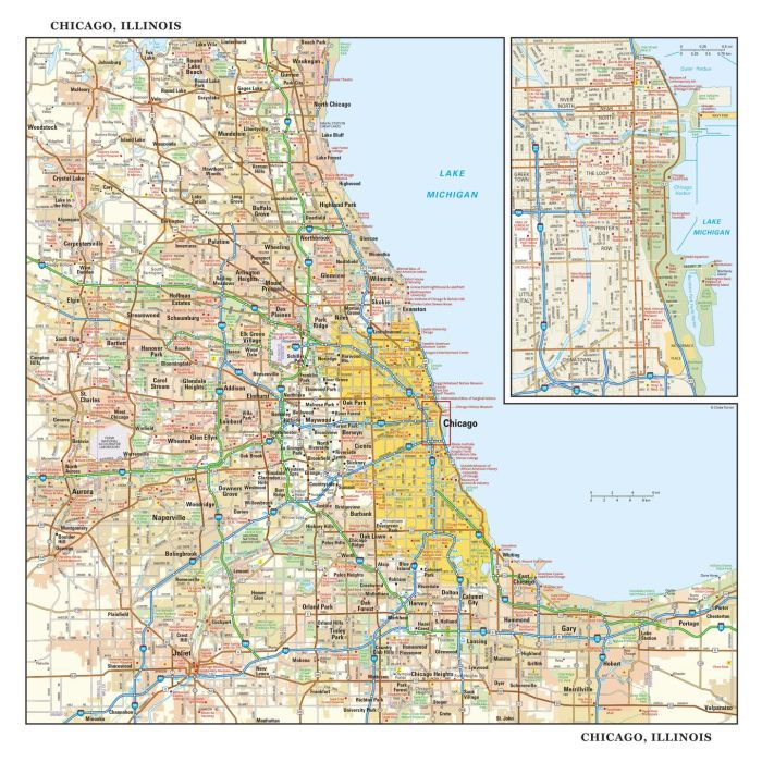 Chicago, Illinois Wall Map, large | Stanfords