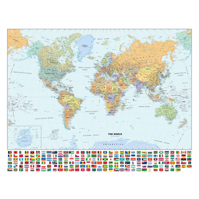 Classic World Wall Map with Flags | Stanfords