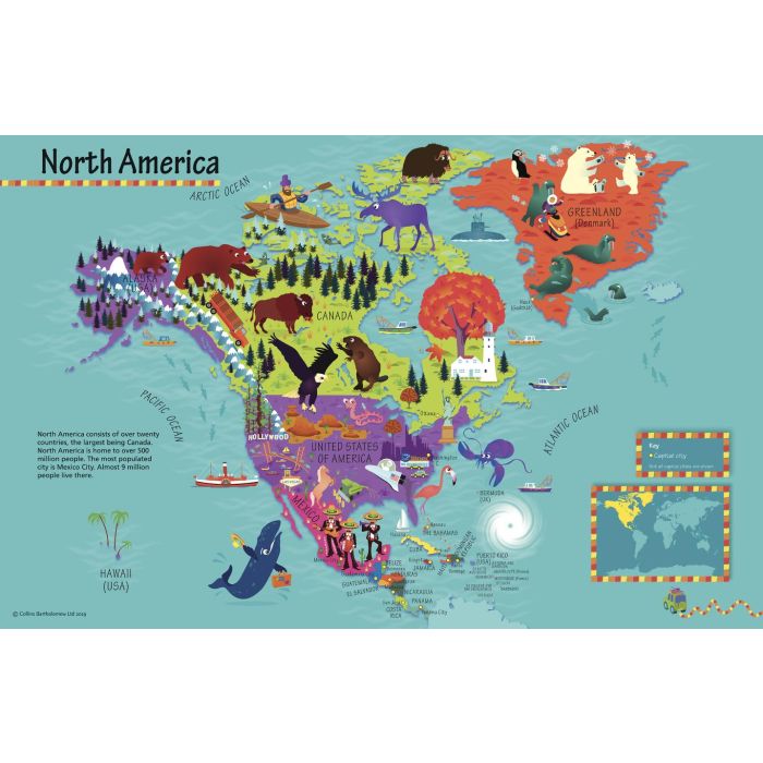 Collins Children's North America Wall Map | Stanfords