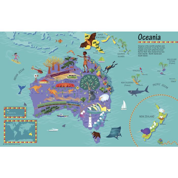 Collins Children's Oceania Wall Map | Stanfords