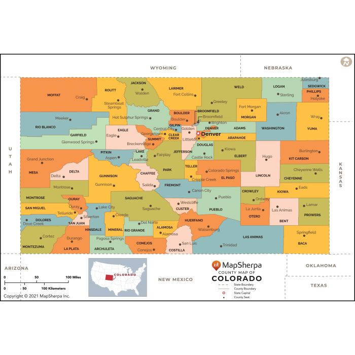 Colorado Counties Map - Extra Large | Stanfords
