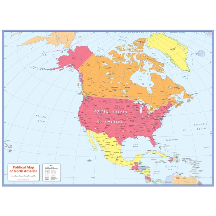 Colour blind friendly Political Wall Map of North America | Stanfords