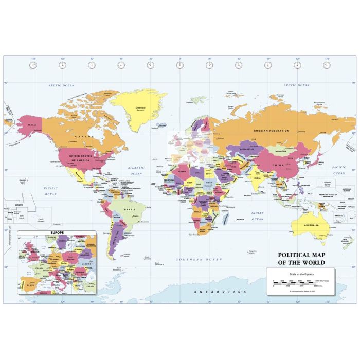 Colour Blind Friendly Political Wall Map of the World - Small | Stanfords