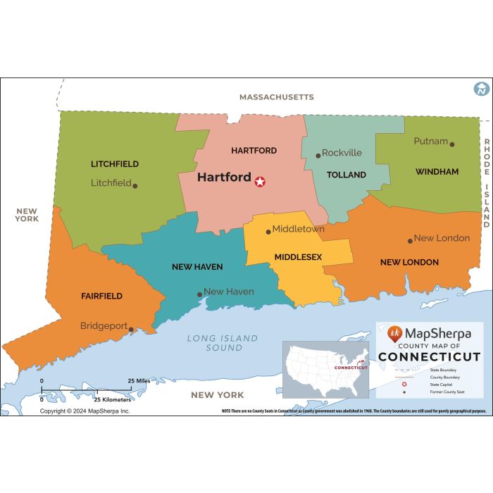 Connecticut Counties Map - Extra Large | Stanfords
