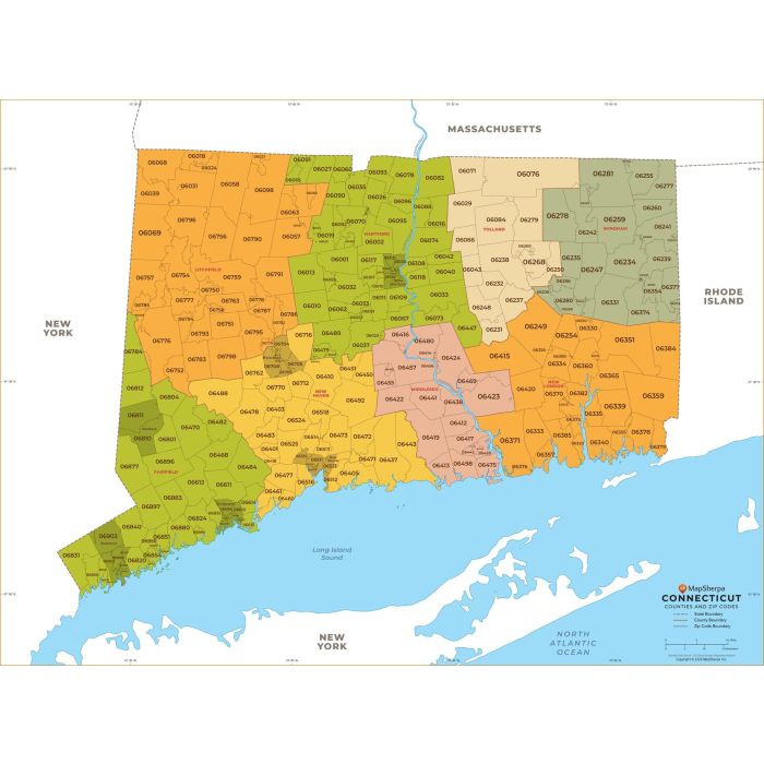 Connecticut ZIP Code Map with Counties - Standard | Stanfords