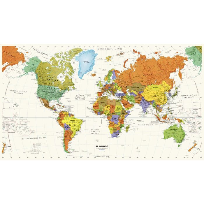 Contemporary World Wall Map in Spanish, Mapamundi Contemporáneo en ...